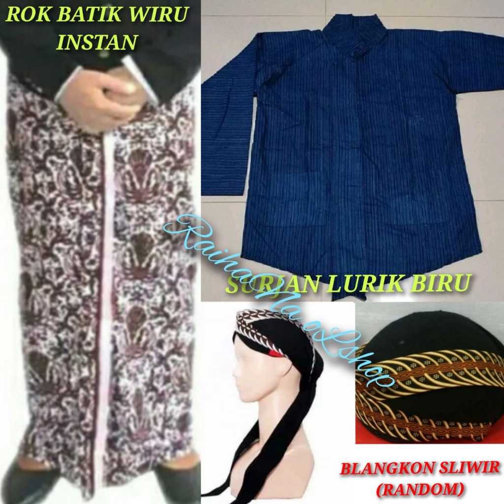 Jual BAJU ADAT JAWA LAKI | SURJAN LURIK BIRU + ROK BATIK WIRU INSTAN + BLANGKON SLIWIR | SETELAN ...