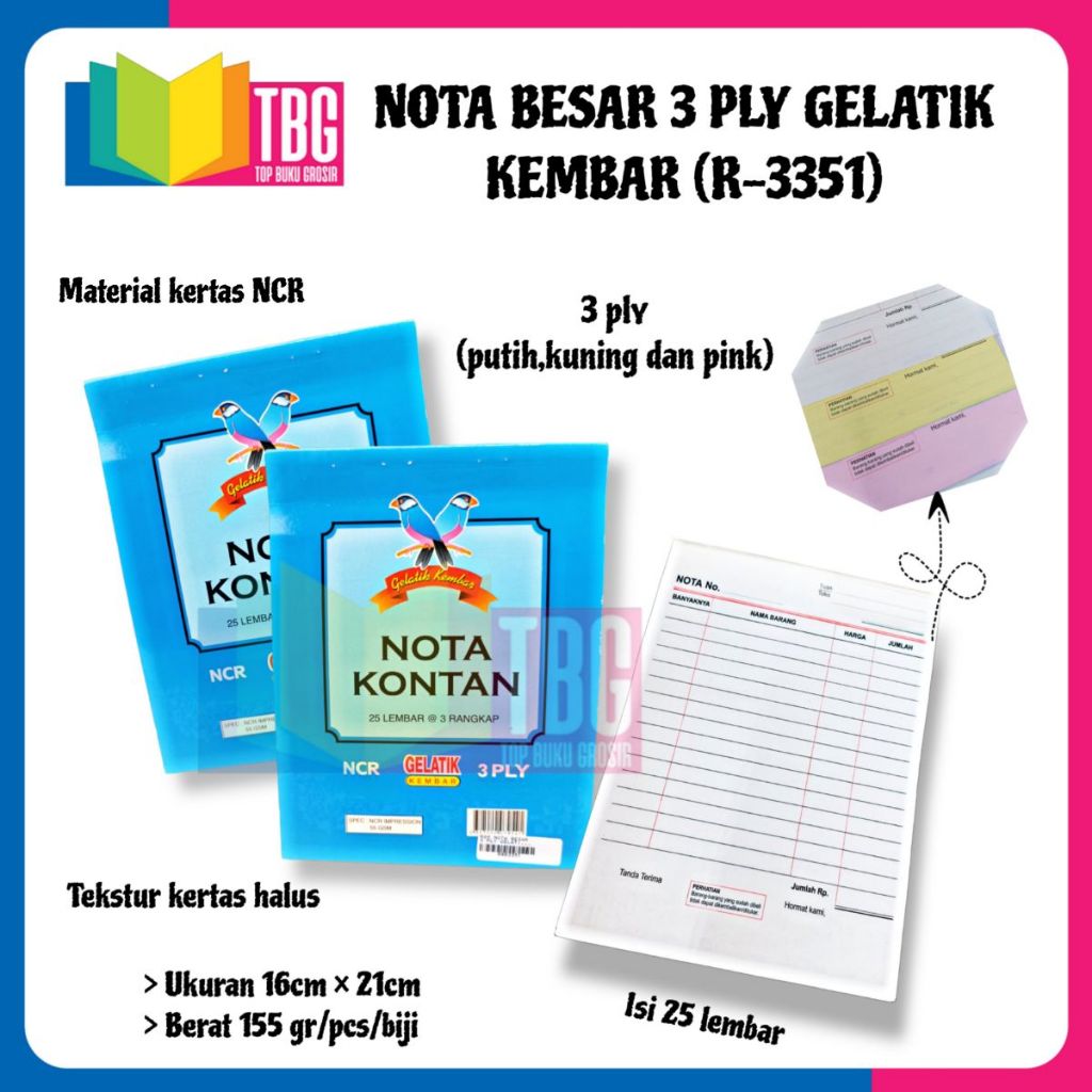 Jual 1 PCS NOTA BESAR 3 PLY GELATIK KEMBAR / TANDA TERIMA /NOTA (R-3351 ...
