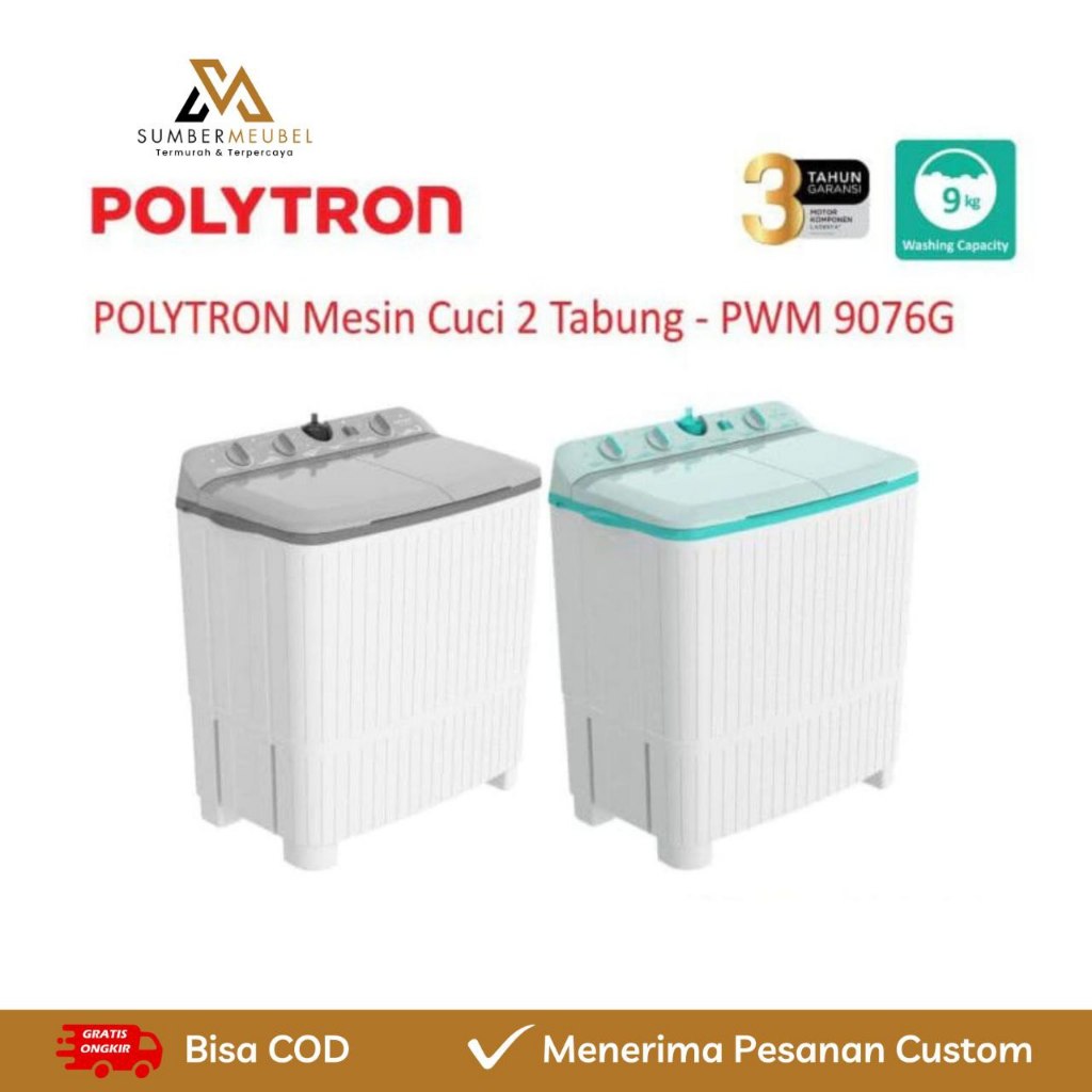 Jual MESIN CUCI 2 TABUNG POLYTRON PWM 9076G 9KG | Shopee Indonesia