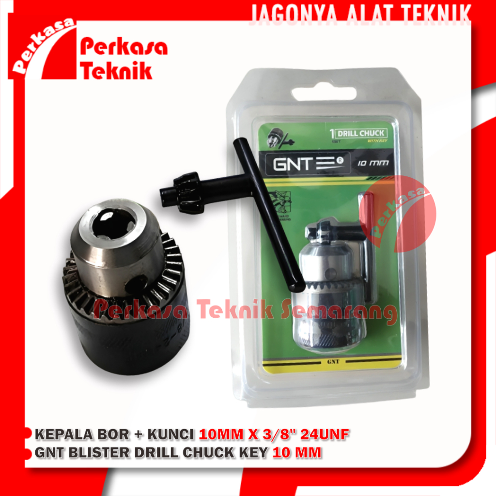 Jual Kepala Bor + Kunci 10mm x 3/8" 24unf GNT Blister Drill Chuck Key ...