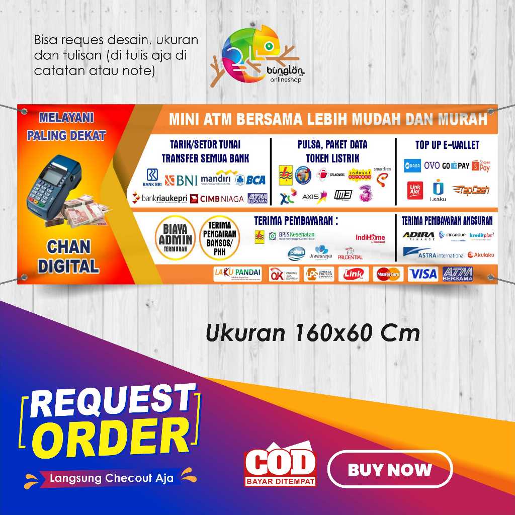 Jual Spanduk Banner 160x60 Konter, Bank, Cell Custom Desain | Shopee ...