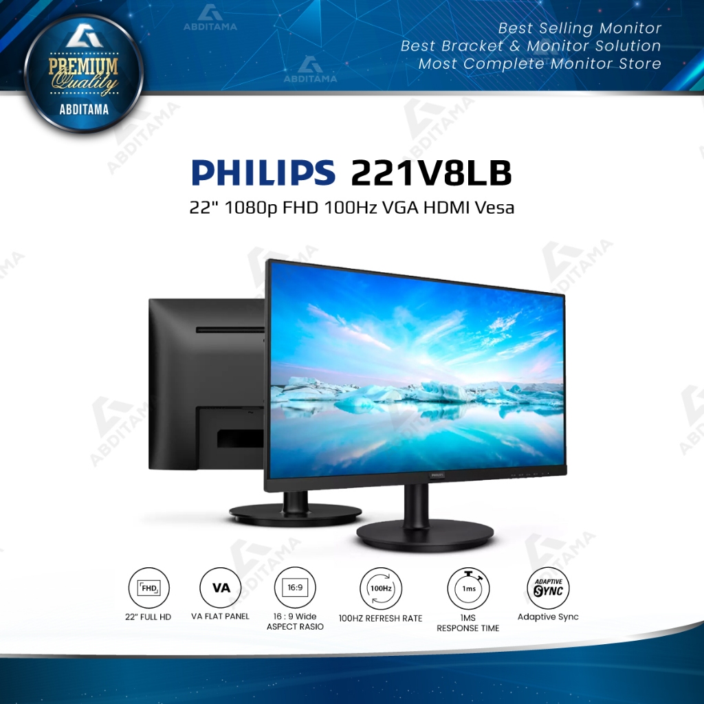 Jual Monitor LED Philips 221V8LB 22" 1080p FHD 100Hz VGA HDMI Vesa ...
