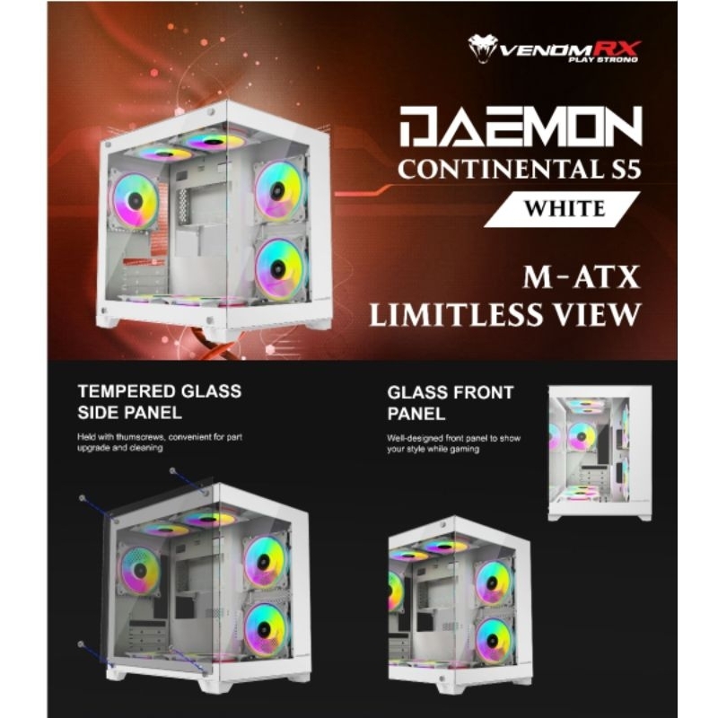 Jual VenomRX Daemon Continental S5 Black White Casing Case PC Gaming ...