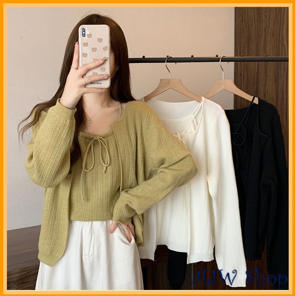 Jual AJW Cardigan Wanita Set 2in1 Elegan Knit Import Premium WBU | Atasan Wanita One Set Tank ...