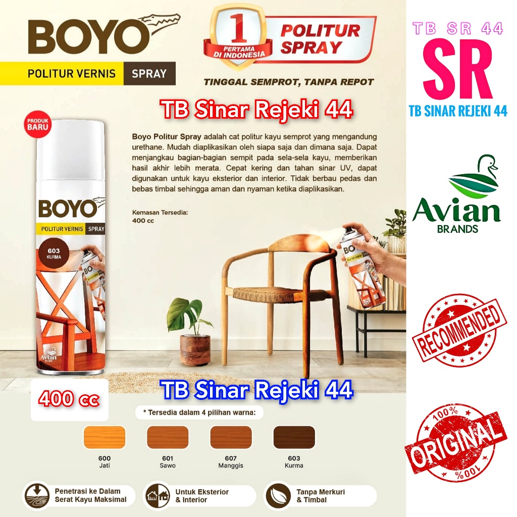 Jual TB Sinar Rejeki 44 BOYO POLITUR SPRAY 400 CC Cat Semprot Plitur ...
