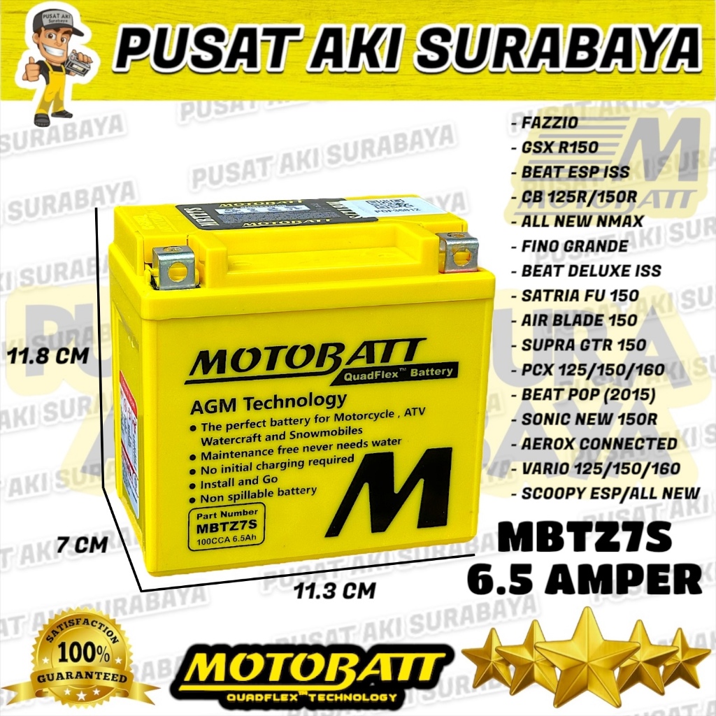Jual BATTERY QUADFLEX MOTOBATT MBTZ7S 12V 6.5AH MOTOR AIR BLADE 150 ...