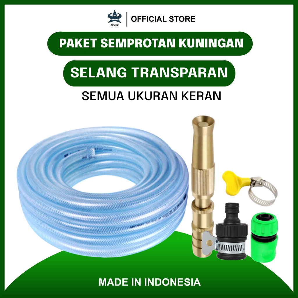 Jual GEMUK Selang Air Cuci Motor 1/2 inch 15 Meter Sepaket Selang Air Benang Transparan Dengan ...