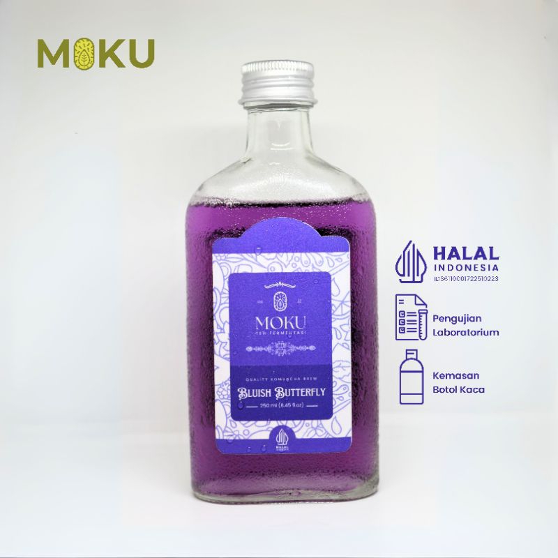 Jual Kombucha Bluish Butterfly 250 ml by Moku (Minuman Teh Fermentasi Probiotik) | Shopee Indonesia