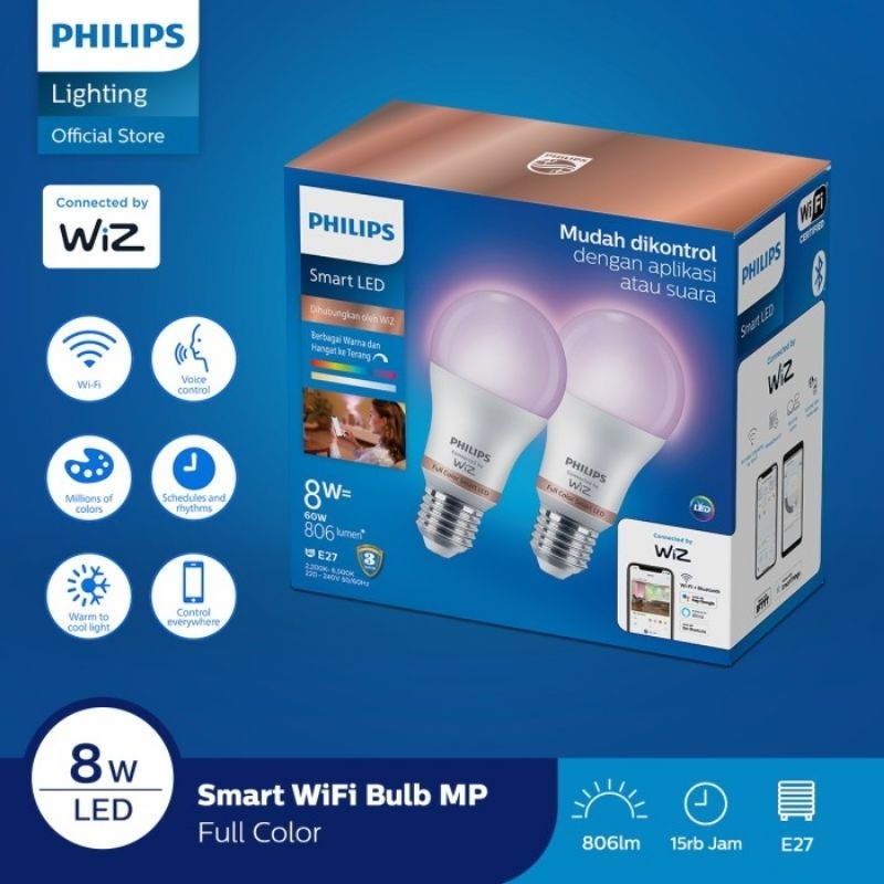 Jual Philips Lampu Full Color 8 Watt = 60 Watt Bohlam Smart Wifi LED ...