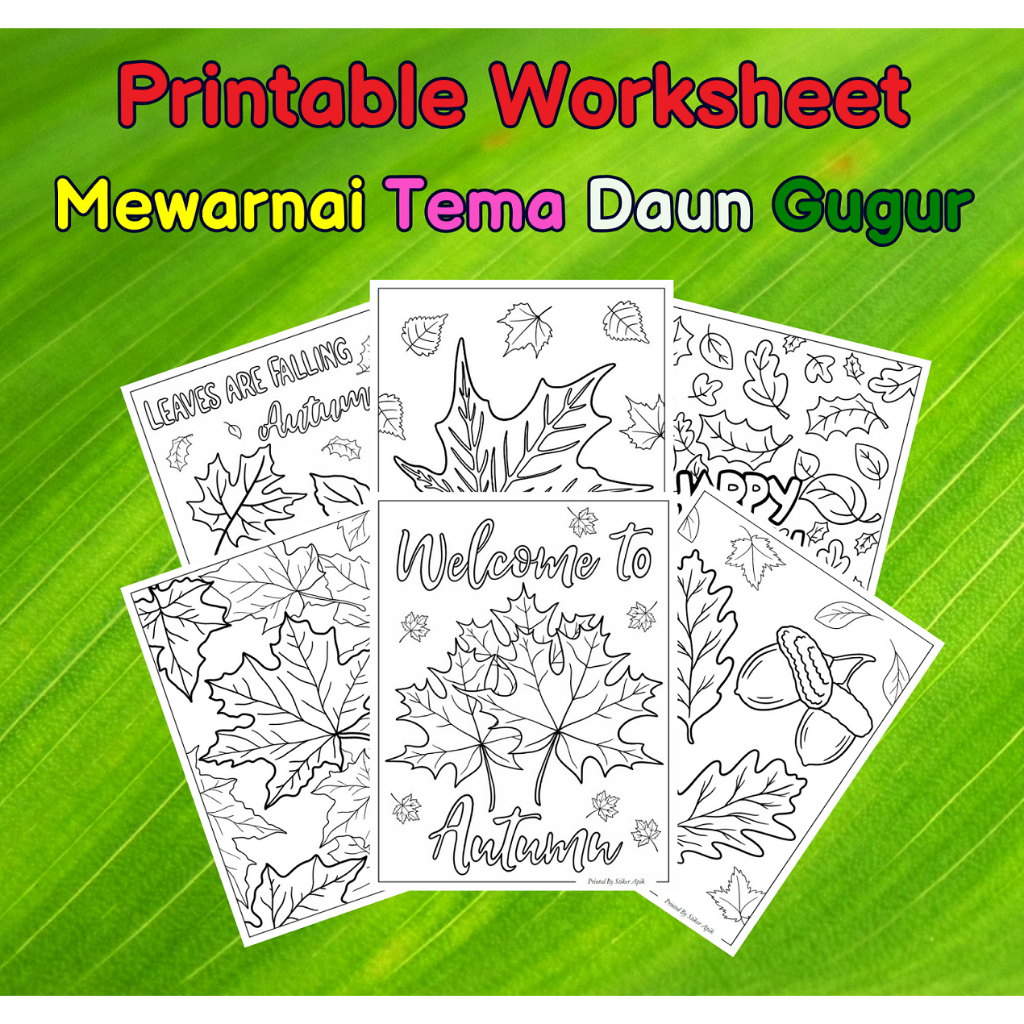 Jual Printable Worksheet Kertas Mewarnai Tema Daun Gugur Coloring Paper ...