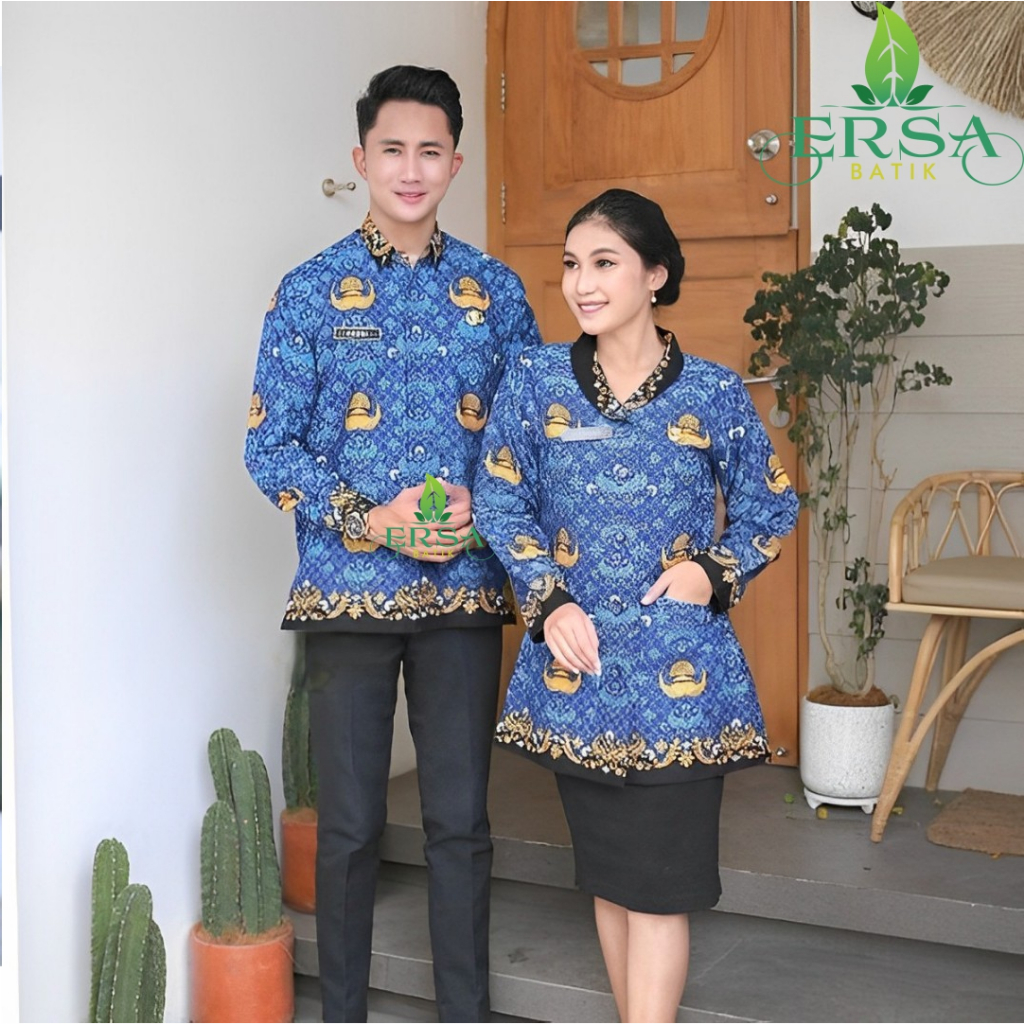 Jual BATIK ERSA - Kemeja Batik Korpri Terbaru 2024 KERAH HITAM Seragam Guru PNS Bahan Katun Solo ...