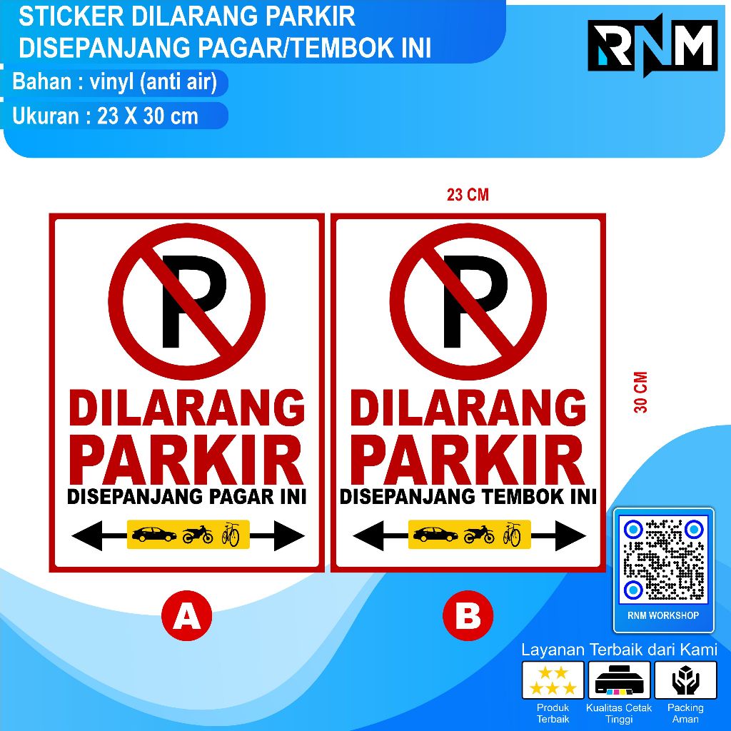 Jual STICKER DILARANG PARKIR DISEPANJANG PAGAR ATAU TEMBOK INI 23 X 30 ...