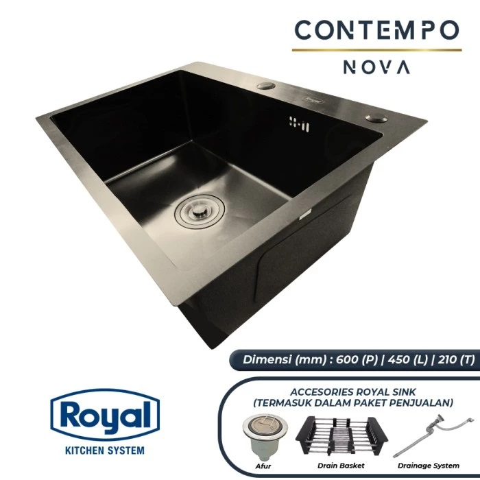 Jual Bak Cuci Piring Royal Contempo Nova Black Kitchen Sink + Tirisan Stainless Bak Cuci Piring ...
