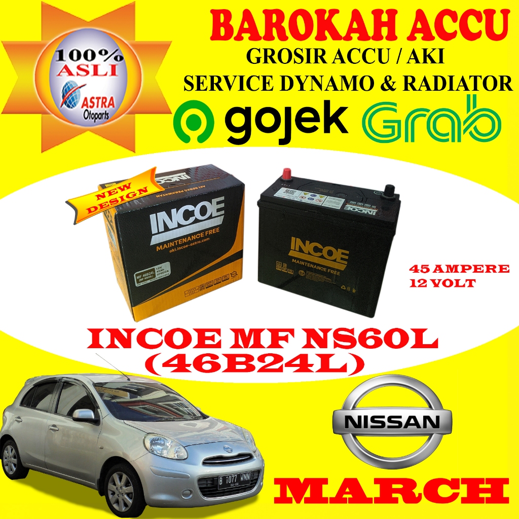 Jual AKI MOBIL NISSAN MARCH INCOE MF NS60L / 46B24L , 45 AH | Shopee Indonesia
