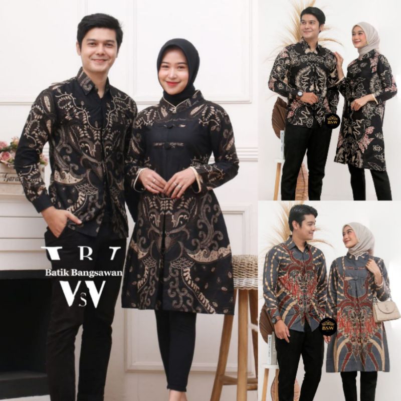 Jual Batik Couple Modern Set Pakaian Couple Kemeja Batik Slimfit Atasan ...