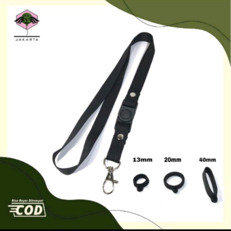 Jual Tali Lanyard HITAM POLOS lebar 1,5 cm dan gratis 3 pcs karet oring ...