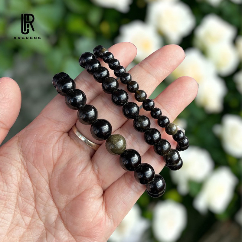 Jual Gelang Batu Black Obsidian Grade A Natural gemstone 6mm 8mm 10mm Shopee Indonesia