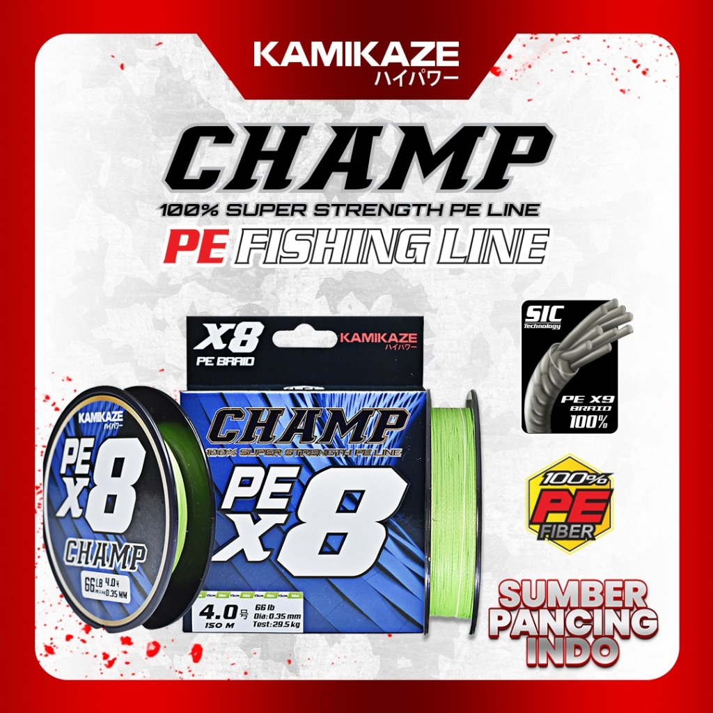 Jual KAMIKAZE Senar Pancing PE CHAMP X8 150meter Flame Green White SIC ...