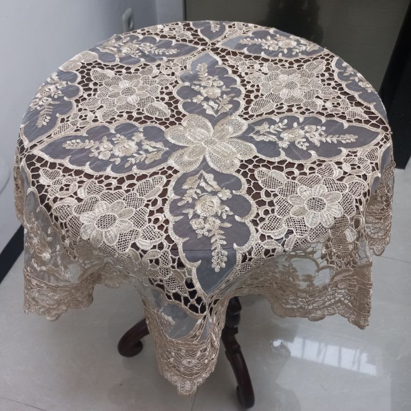Jual Taplak Meja Bulat Bundar Oshin 90 cm Bordir Rajut Mewah Round ...