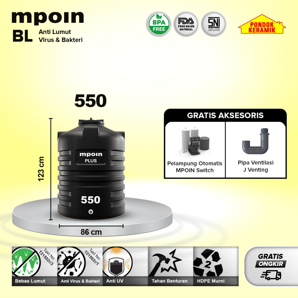 Jual Tandon Mpoin Plus Wave 550 L Tangki Tandon Air Toren Anti Lumut ...