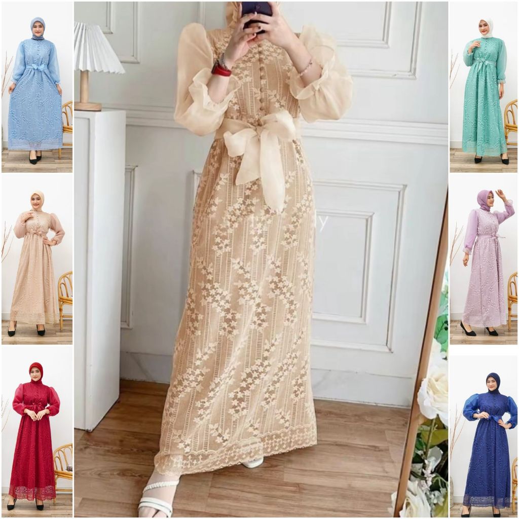 Jual (Pasti Realpict) Maxi Luis Brukat Malika Organdi / Gamis Pesta ...