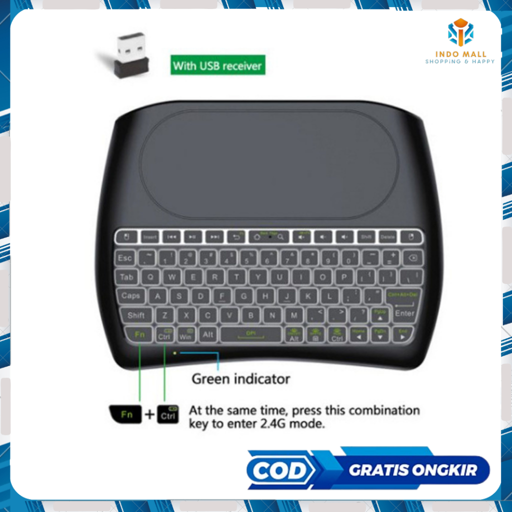 Jual Mini Keyboard Wireless Backlight Touchpad Qwerty D8 Mini 2.4Ghz ...
