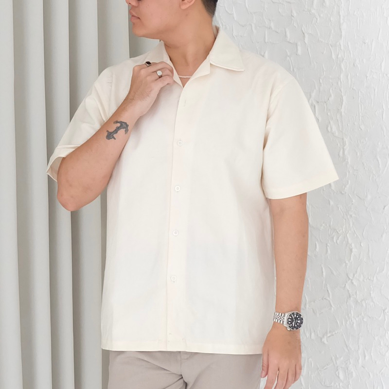 Jual KANO Basics Ciello Short Sleeve Linen Cuban Shirt - Kemeja Semi Formal Polos Kerah Pantai ...