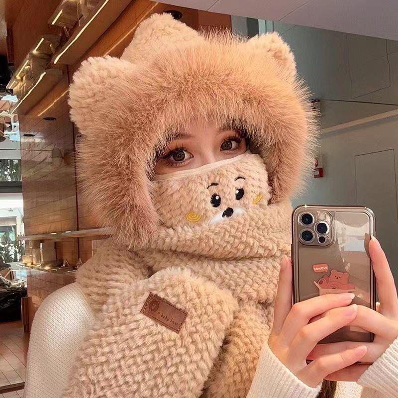 Jual syal kupluk beruang bulu tebal halus imitasi musim dingin winter ...