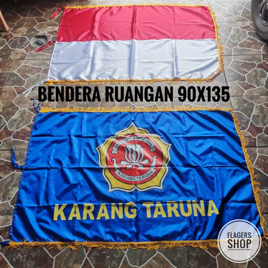 Jual [PAKET] Bendera Ruangan Indonesia + Karang Taruna Ukuran 90x135 cm ...