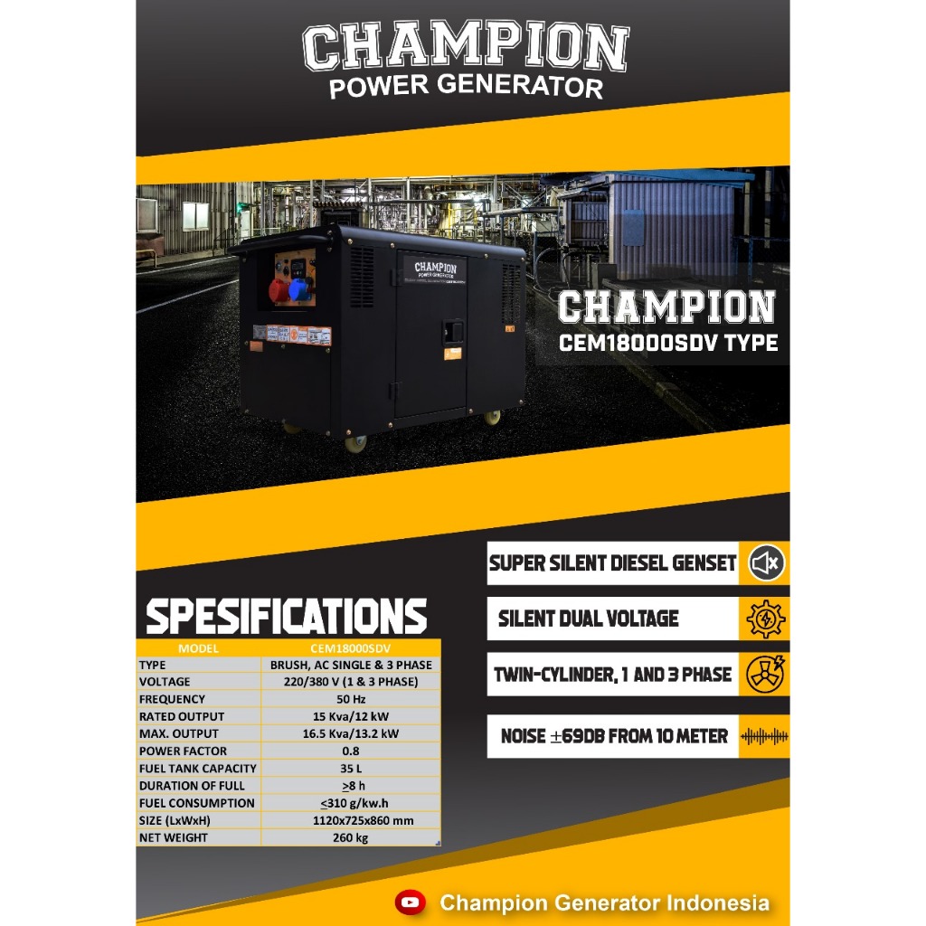 Jual Super Silent Diesel Genset CHAMPION USA Dual Voltage Power ...
