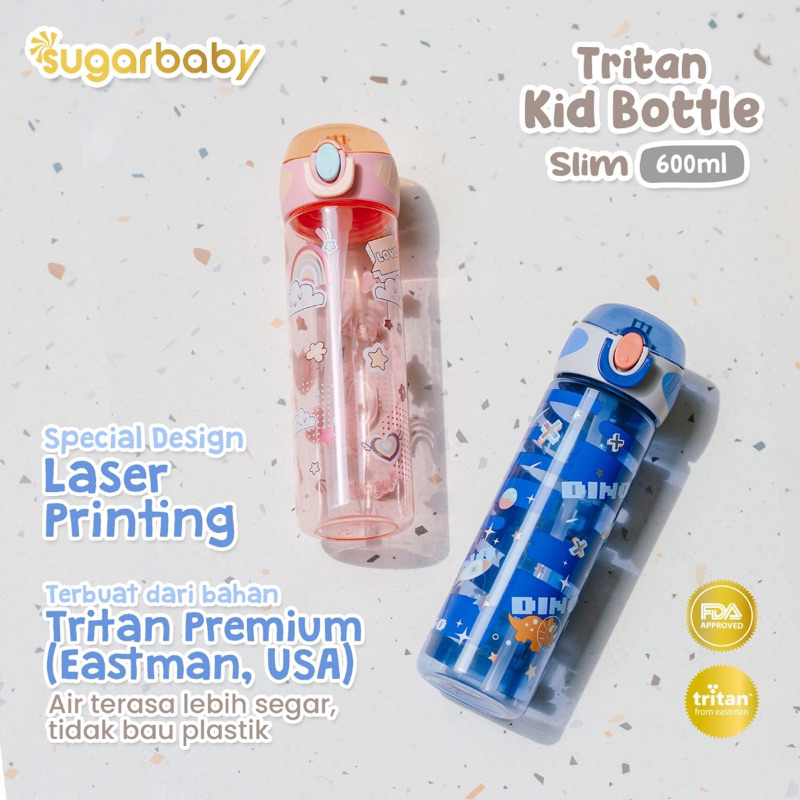 Jual SUGARBABY Tritan Kid Bottle Special Straw / Kid Bottle Slim 600ml | Sugar Baby Tritan Kids ...