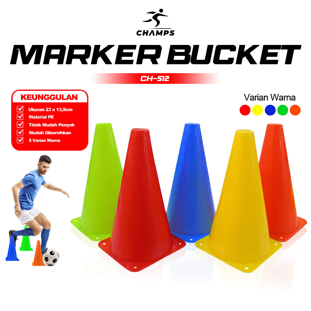 Jual CHAMPS Marker Bucket Cone | 23Cm Latihan Olahraga Futsal Skate ...