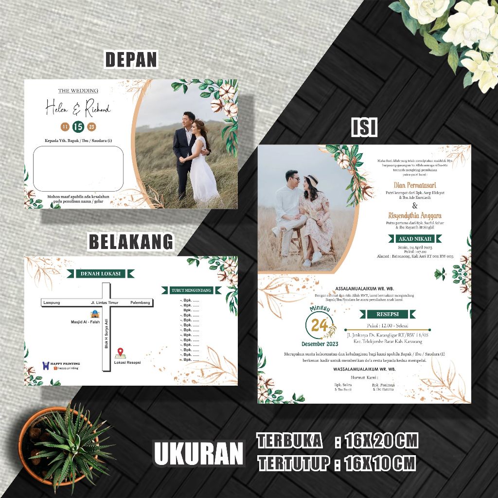 Jual undangan pernikahan lipat A Free (desain, plastik, foto, denah ...