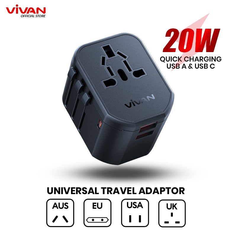 Jual KODE G76I VIVAN Power Adapter Universal 2W VPST3A Black USB TypeC ...