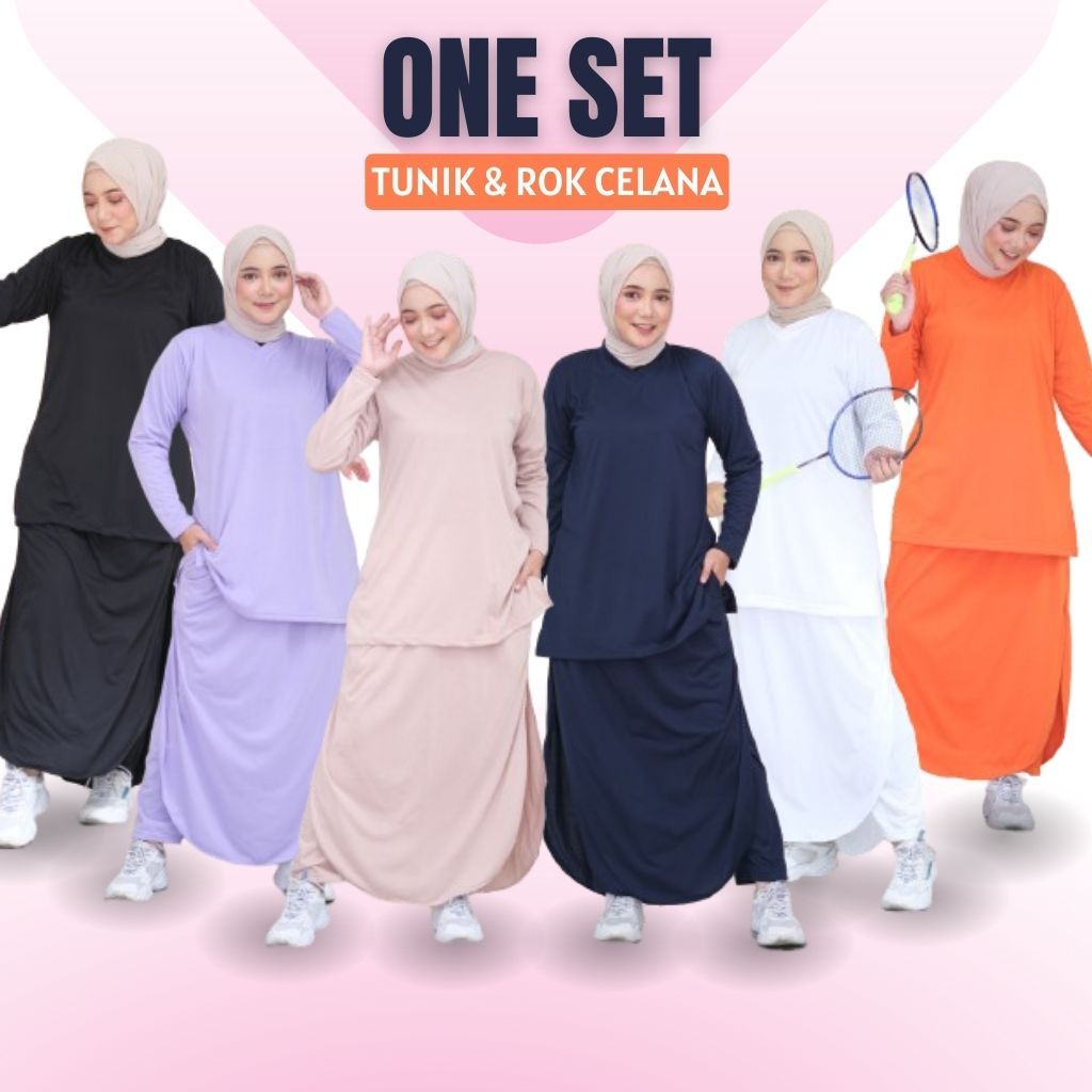 Jual Setelan Olahraga Muslimah Polos Jumbo Baju Wanita Muslim Syari Rok ...