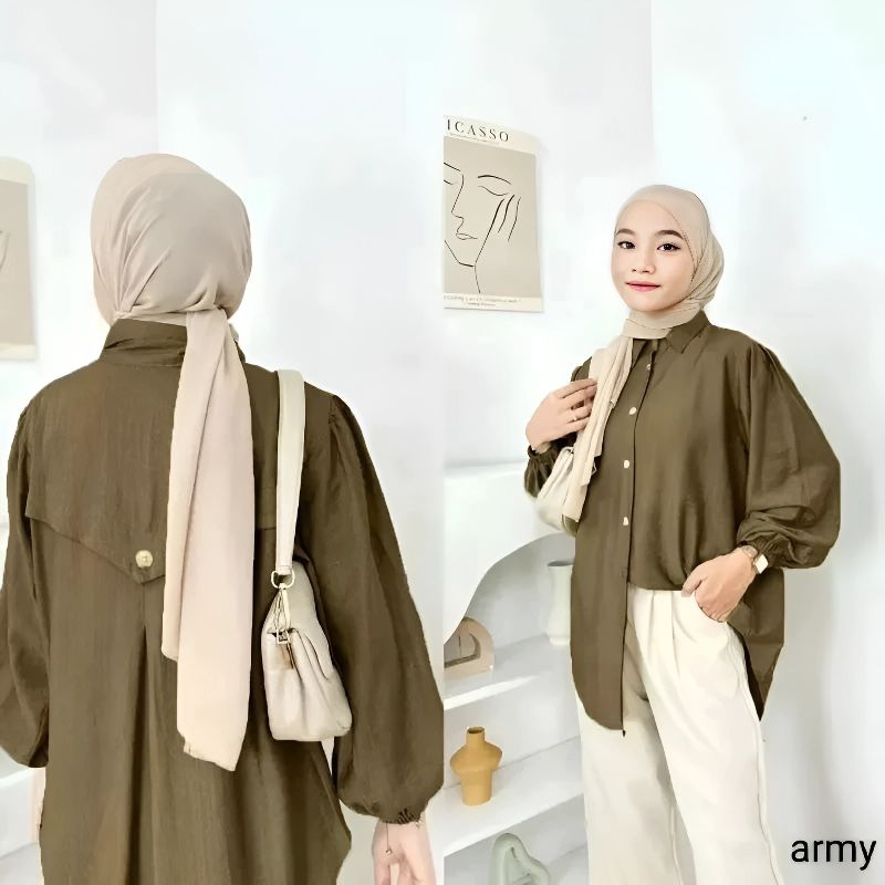 Jual Laura Blouse Polo Linen Atasan Kemeja wanita Shirt Basic Busui ...