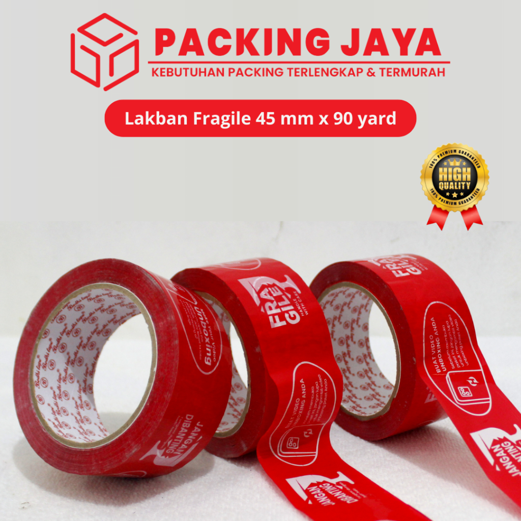 Jual Lakban Fragile Unboxing / Lakban Merah jangan di banting 45mm x 90yard Tebal Termurah PER ...