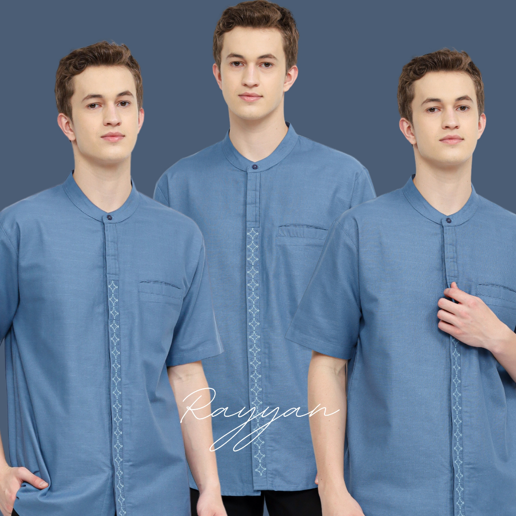 Jual LOA STUDIOS - Baju Koko Kemeja Bordir Lengan Pendek Pria Denim ...