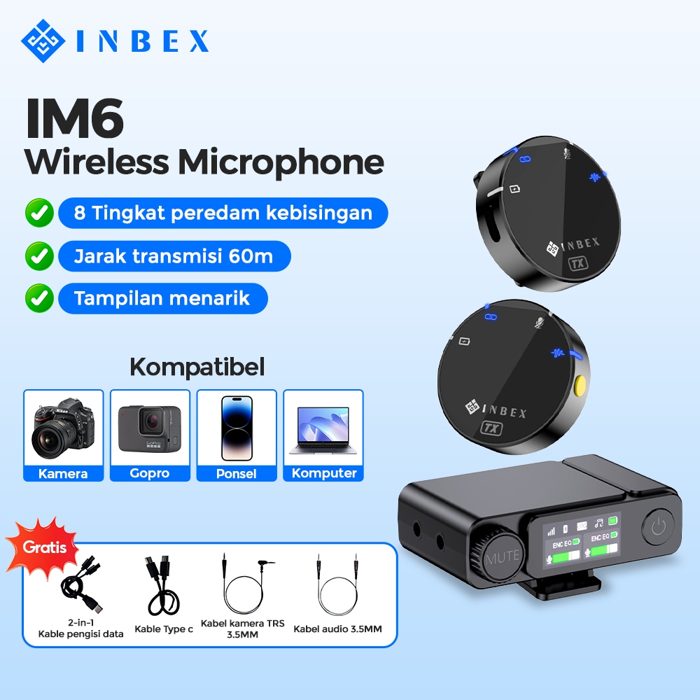 Jual INBEX IM6 Mini Mic Wireless Microphone Clip on Data Display Noise ...