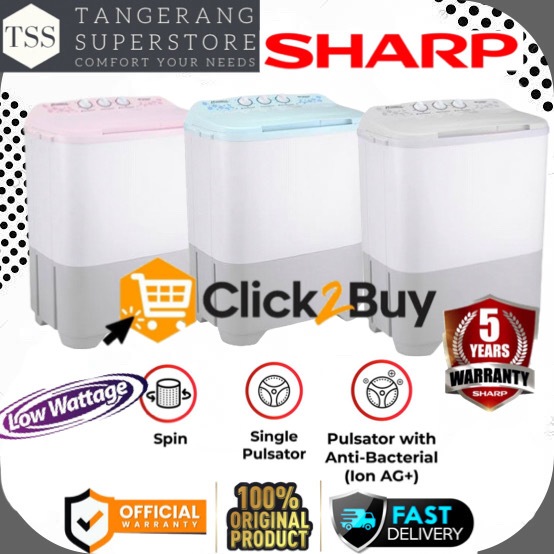 Jual MESIN CUCI SHARP ES T80MW T80MW 80MW 2 TABUNG 7KG SUPER SOAK MAGIC ...