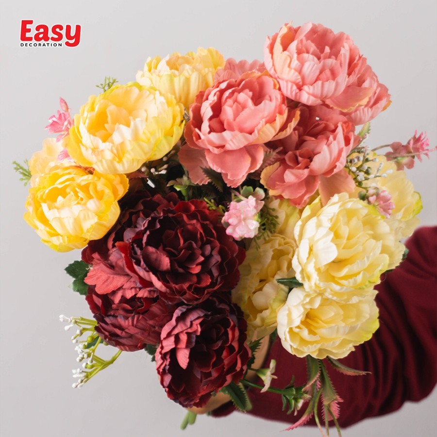 Jual EASY DECORATION Bunga Mini Peony artificial tangkai x5 Bunga hias ...