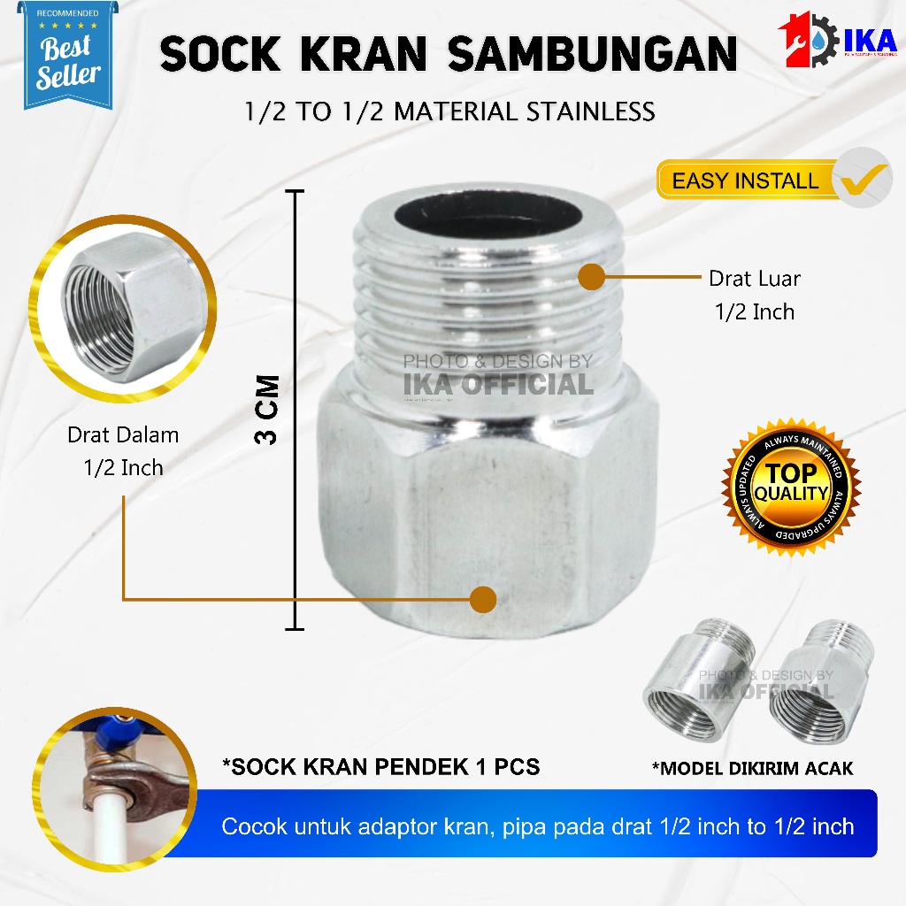 Jual Sok Kran Drat Luar Dalam 1/2 Inch Inci Panjang Pendek Kuningan ...