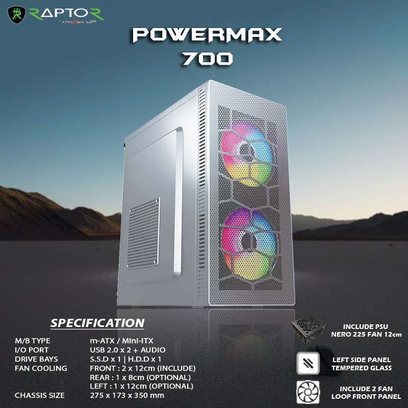 Jual Casing PC Raptor Power Max CPM-700 White Include 2 Fan & 500W PSU ...