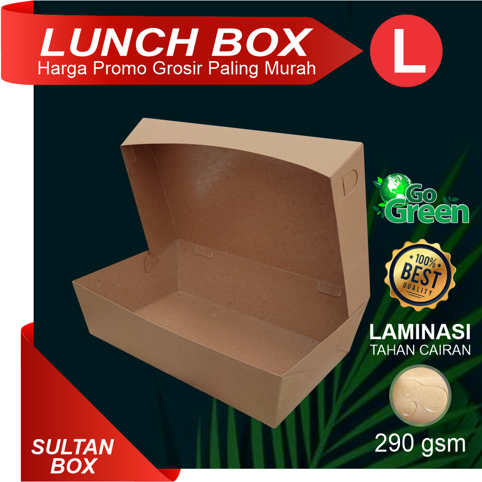 Jual Lunch Box Size L 290gsm(100pcs) Kotak Makan Kertas Brown Paper Box ...