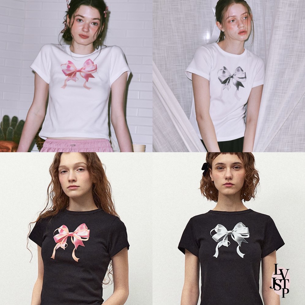 Jual RONRON Double Ribbon Slim Crop T-Shirt Jennie Blackpink Suzy ...