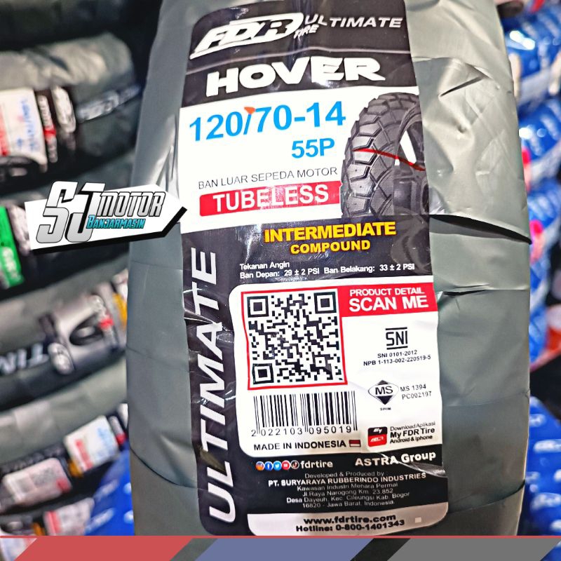 Jual Ban Luar FDR - Hover 120/70-14 Type Tubeless Ban Semi Rimba ...