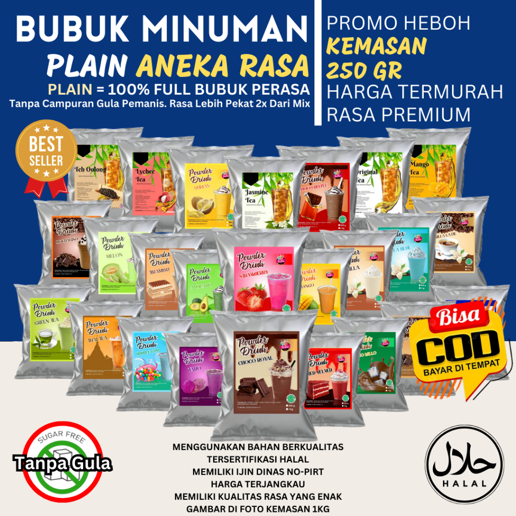 Jual Bubuk Minuman Rasa Boba dan Teh Aneka Rasa PLAIN 250gr | Shopee ...