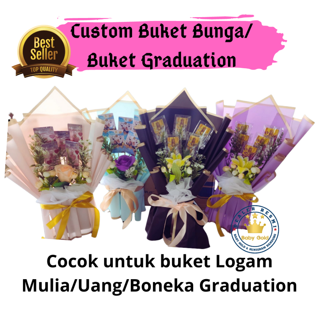 Jual Bucket Buket Bouquet Custom Logam Mulia Emas Mini / Wisuda ...