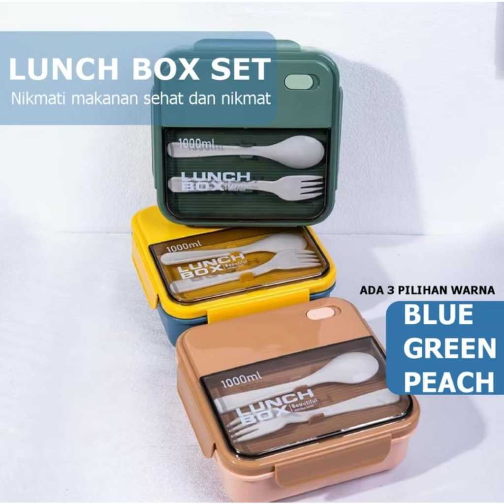 Jual Sunland Lunch Box Set Kotak Bekal Makan Jerami Gandum Kotak Makan Anti Tumpah Free Sendok ...