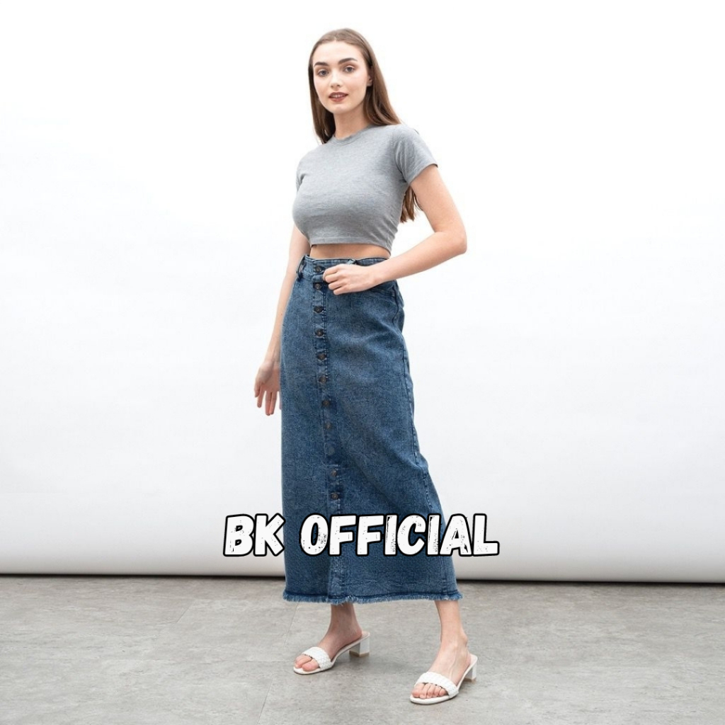 Jual ROK SPAN JEANS PANJANG MAXI SKIRT BUTTON - ROK JEANS KANCING - Rok ...